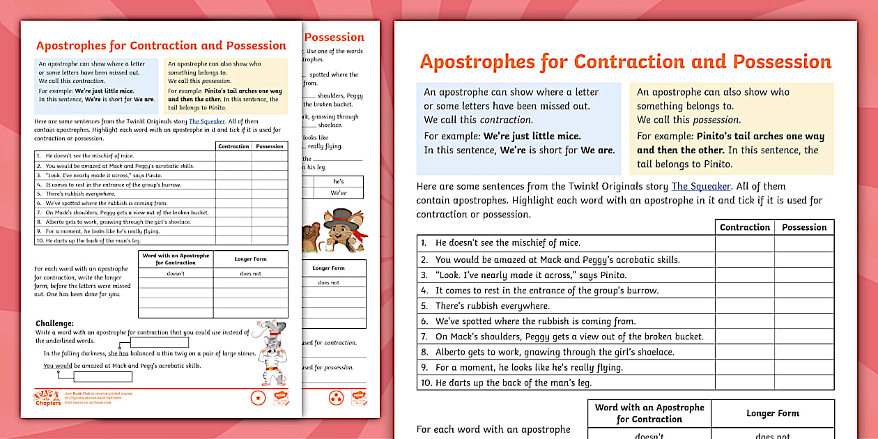 The Squeaker: Apostrophes Contraction Possession Y2 Activity